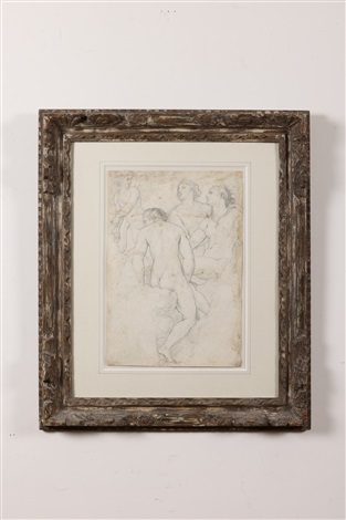 The Three Graces sitting on clouds, cupid at the left, after Raphaels ...