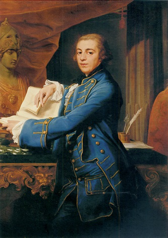 Portrait of John Crewe in a gold-embroidered blue coat and waistcoat ...