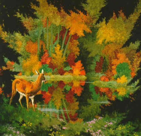 Deer in an Autumn landscape by Arthur Heming on artnet
