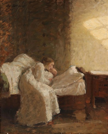 Sunlight on a wall in a bedroom with a mother waking up her child by ...