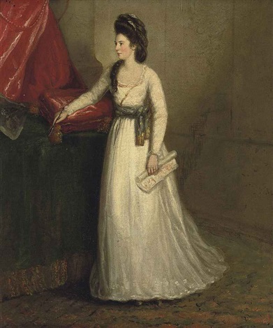 Portrait of a lady Mrs. Elizabeth Sheridan 1754-1792 in a white dress ...