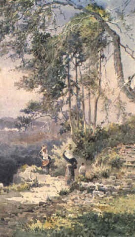Water bearers on a hillside path by Angelos Giallina on artnet