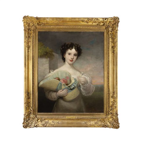 Portrait of a Girl, believed to be Mary Barbara Constable, Holding a ...