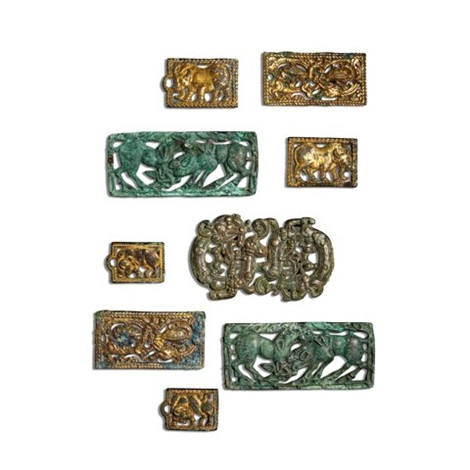 A group of eight bronze plaques, Northern China, Han dynasty on artnet