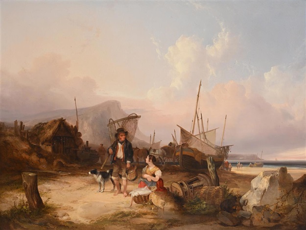 FISHERFOLK ON A BEACH by William Shayer the Elder on artnet