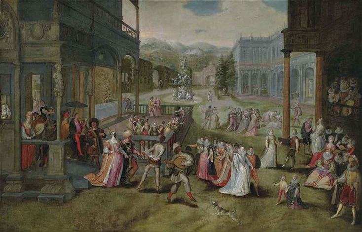 A masked ball in an Italianate courtyard by Jan Snellinck the Elder on ...