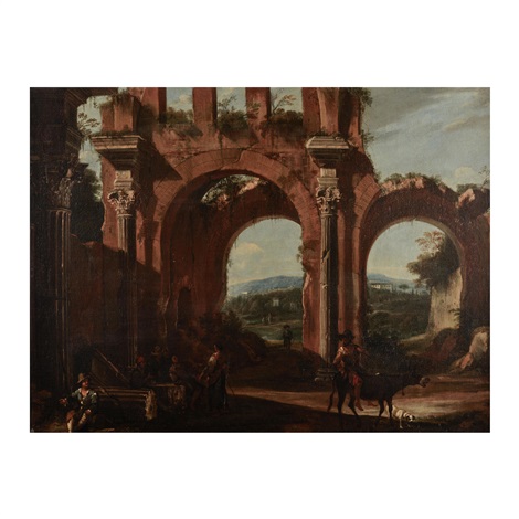 Capriccio avec la Basilique de Constantin et Maxence, avec figures au ...