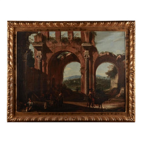 Capriccio avec la Basilique de Constantin et Maxence, avec figures au ...