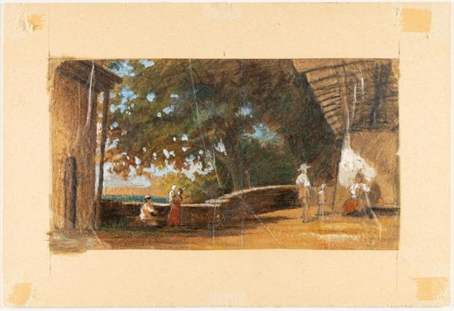 Italian landscape with balustrade and staffage figures by Carl Spitzweg ...