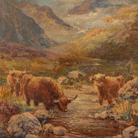 Highland Cattle in a glen.19in. x 24in. Condition Request Condition Report Please contact Fine ...