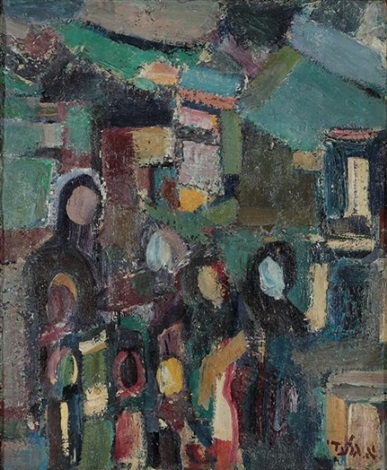Figures in a village by Aharon Giladi on artnet
