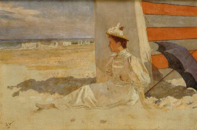 Élégante à lombrelle à la côte belge by Jan Frans Verhas on artnet