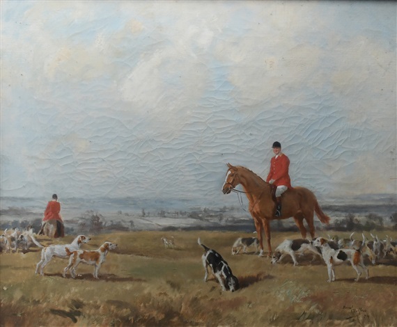 Portrait of Bill Scott of the Portman Hunt on horseback in a landscape ...