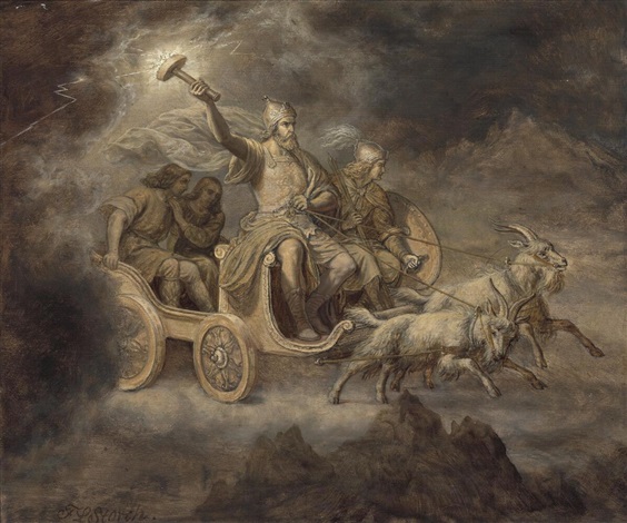 Thor drager paa Eventyr med Asaloke, Roska og Tjalfe by Frederik Ludwig ...