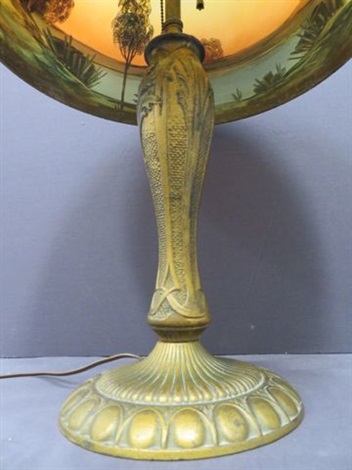 Phoenix Reverse Painted Glass Bronzed Table Lamp on artnet