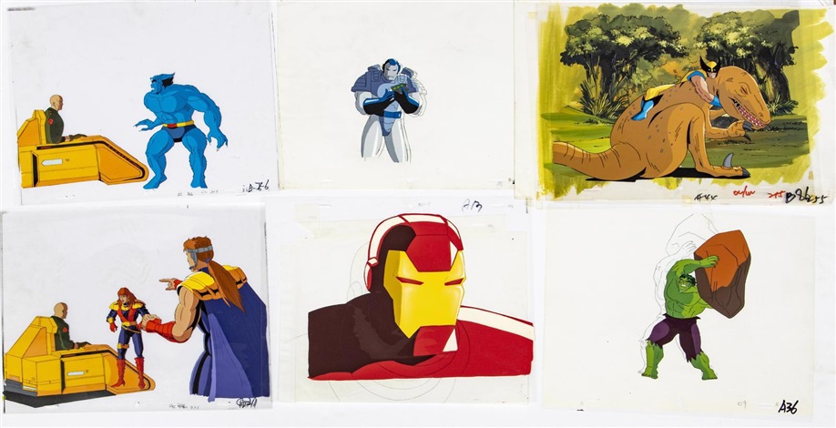 MARVEL PRODUCTION ANIMATION CELS AND SKETCHES, C. 1990S, H 10, W 12, X ...