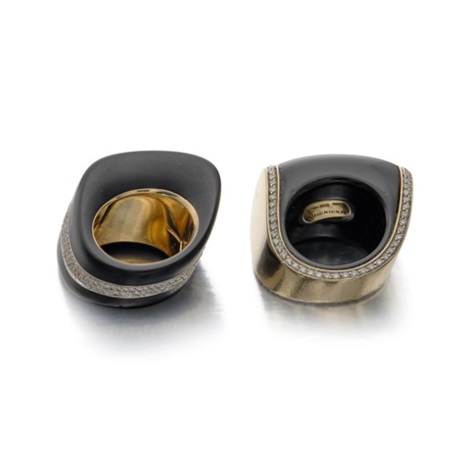 Ebony, Gold and Diamond Nilo Ring and Jet, Gold and Diamond Plateau ...