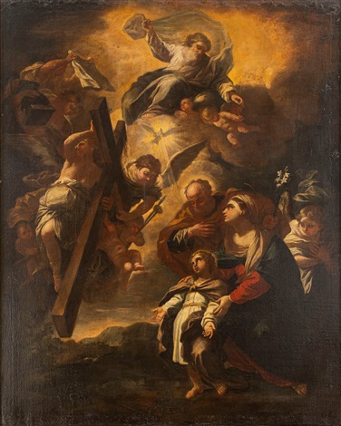 Holy Family to whom the Eternal Father appears with Angels displaying ...