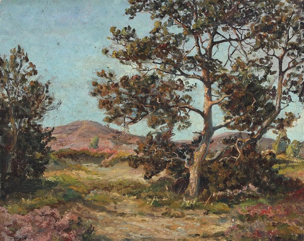 Freestanding oak trees in a hilly moorland landscape by Harald Julius ...
