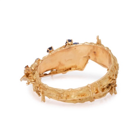 AURELIO TENO, BRUTALIST YELLOW GOLD AND SAPPHIRE BANGLE BRACELET by ...