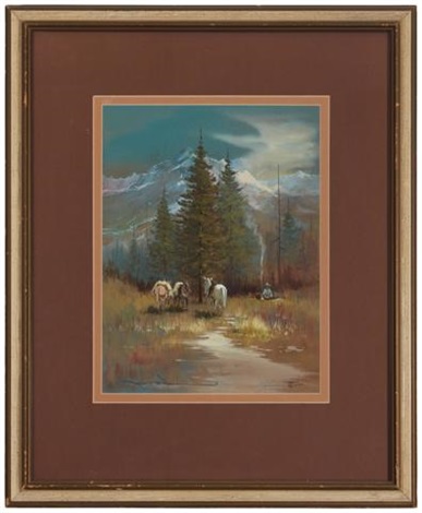 Cowboy and horses at rest in a Western landscape by Robert Wagoner on ...