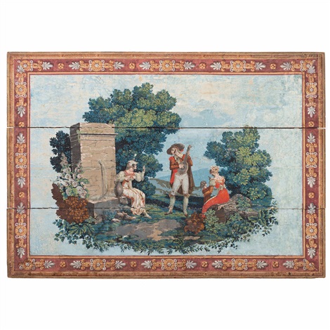 A Zuber Cie Hand-Painted Scenic Wallpaper Panel Mounted on Wood by ...