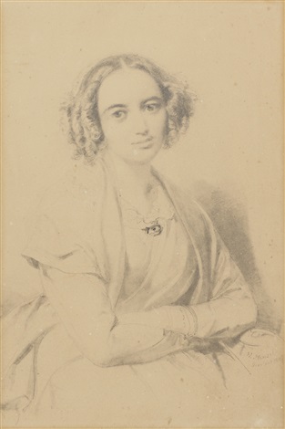 FINE PORTRAIT DRAWING OF FANNY BY HER HUSBAND WILHELM HENSEL by Wilhelm ...