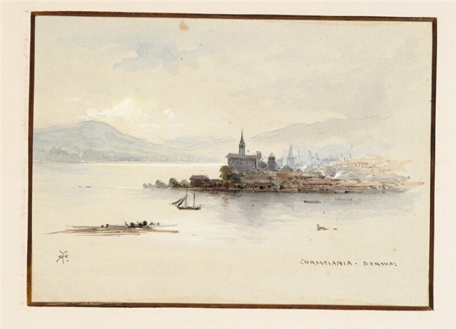 An album with 41 watercolours from the artists journey to Denmark and ...