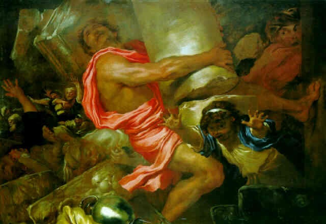 Samson destroying the Temple of the Philistines by Giovanni Benedetto ...