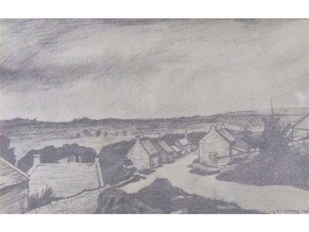 Moorland landscape with village in the foreground by L.S. Lowry on artnet