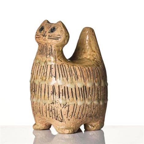 A unique stoneware sculpturemoney box in the form of a cat by Lisa ...