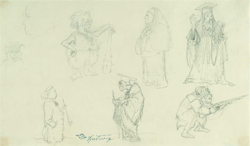 Sketches of grotesque figures by Carl Spitzweg on artnet
