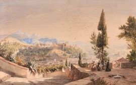 Danseurs sur une terrasse dominant Grenade by Hippolyte Victor ...