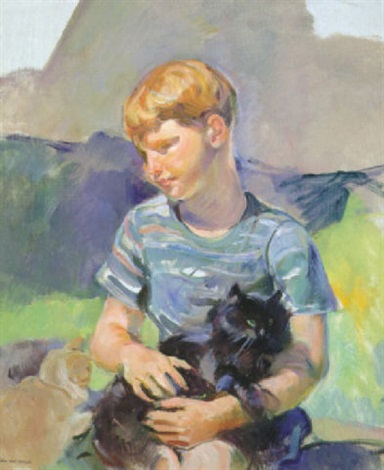 Boy with cat by Alice Kent Stoddard on artnet