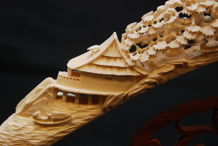 CHINESE CARVED IVORY HORIZONTAL LANDSCAPE TUSK on artnet