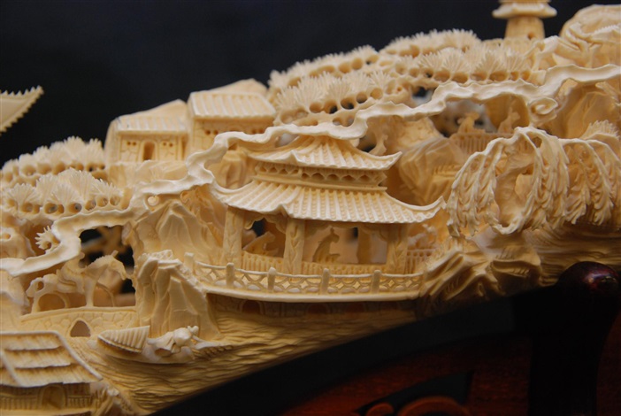 CHINESE CARVED IVORY HORIZONTAL LANDSCAPE TUSK on artnet