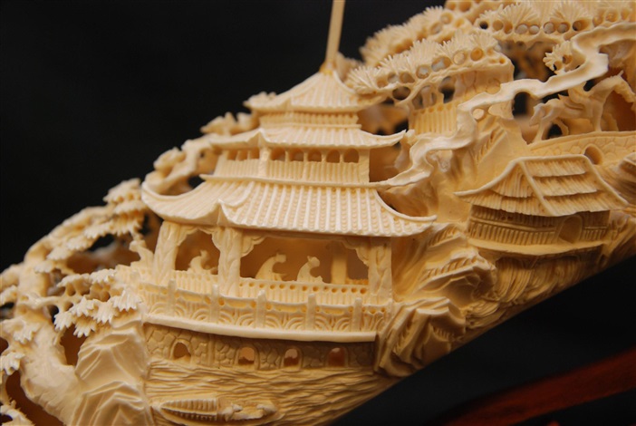 CHINESE CARVED IVORY HORIZONTAL LANDSCAPE TUSK on artnet