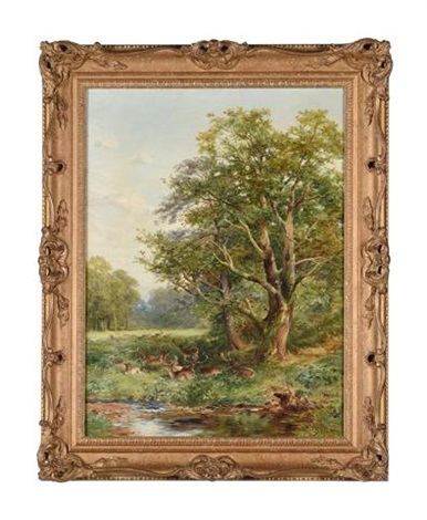 A STUDY OF FALLOW DEER AND TREES IN BUSHY PARK by David Bates on artnet