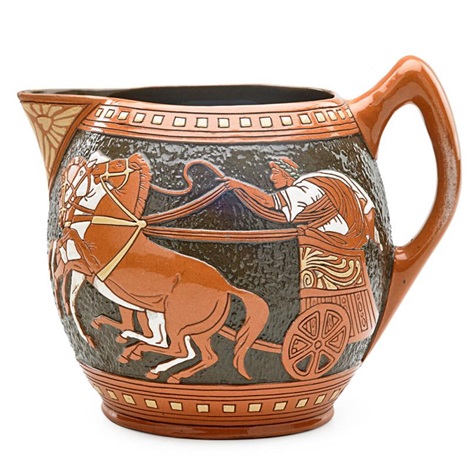 Rozane Della Robbia vase with Roman chariot and horses by Roseville ...