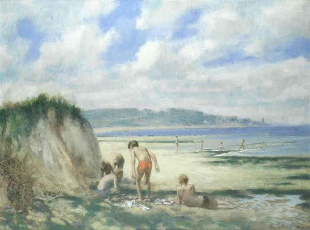 Children playing on a beach by Norman Hepple on artnet