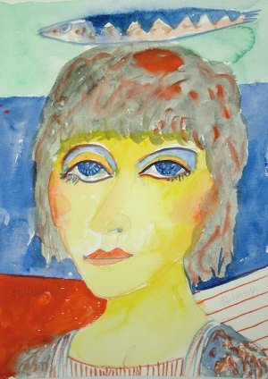 Woman with a fish on her head by John Bellany on artnet