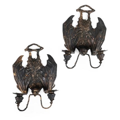 PAIR OF HANGING BAT WALL SCONCES by William Tonks & Sons on artnet