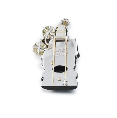 Broche bois, cristal de roche et diamants Wood, rock crystal and ...