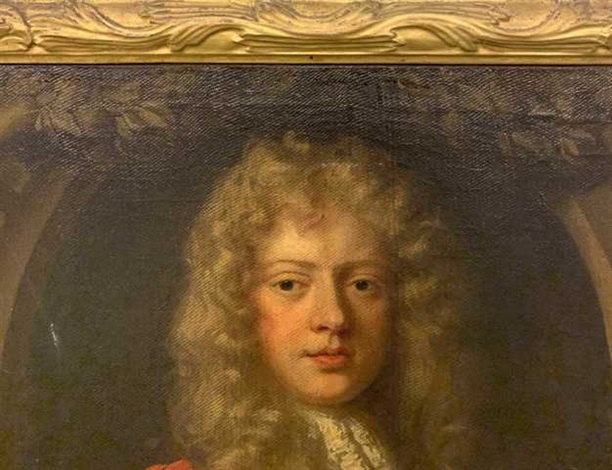 Portrait of a gentleman, bust-length, wearing a red cloak, in a feigned ...