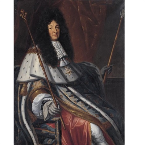 Portrait of Louis XIV, seated, three quarter length, dressed in robes ...