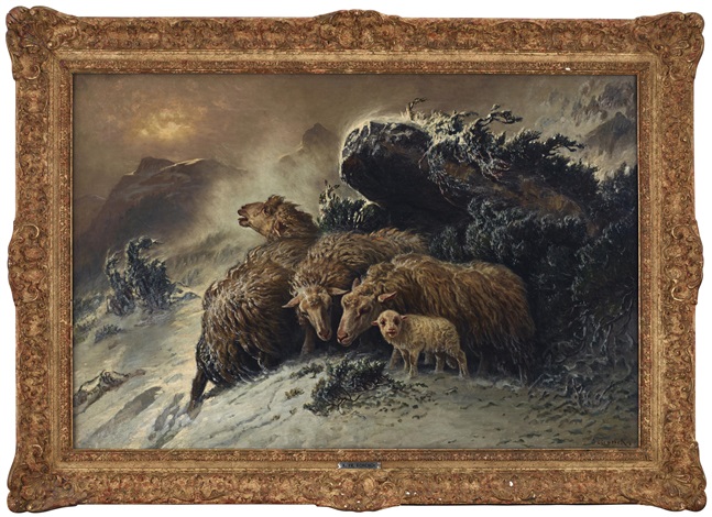 Sheeps in a winter storm by August Friedrich Albrecht Schenck on artnet