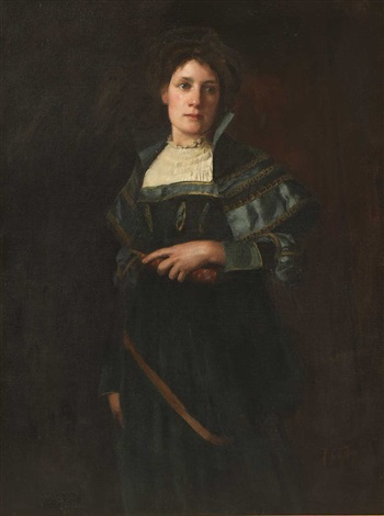 Portrait of a lady, three-quarter-length, in a blue dress by Thomas ...