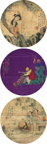 人物三挖 轴 纸本 by Ju Lian and Others on artnet