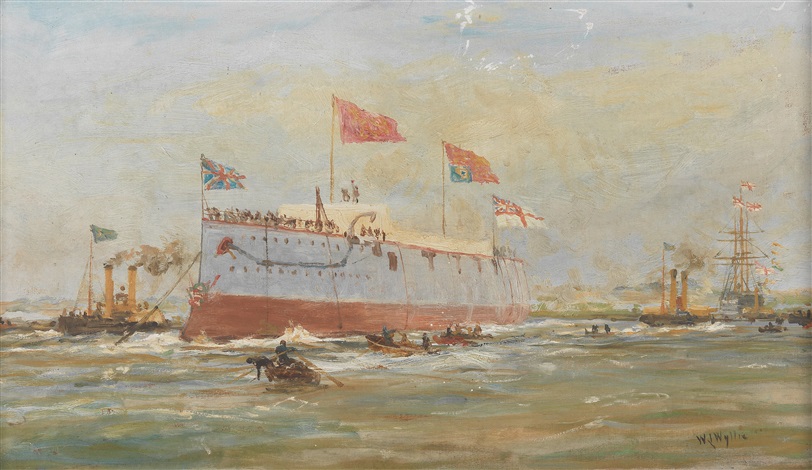 Britannia Rules the Waves, a newly-launched battleship at Portsmouth ...