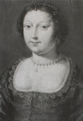 Portrait of a noblewoman wearing a pearl necklace, gold chains and ...